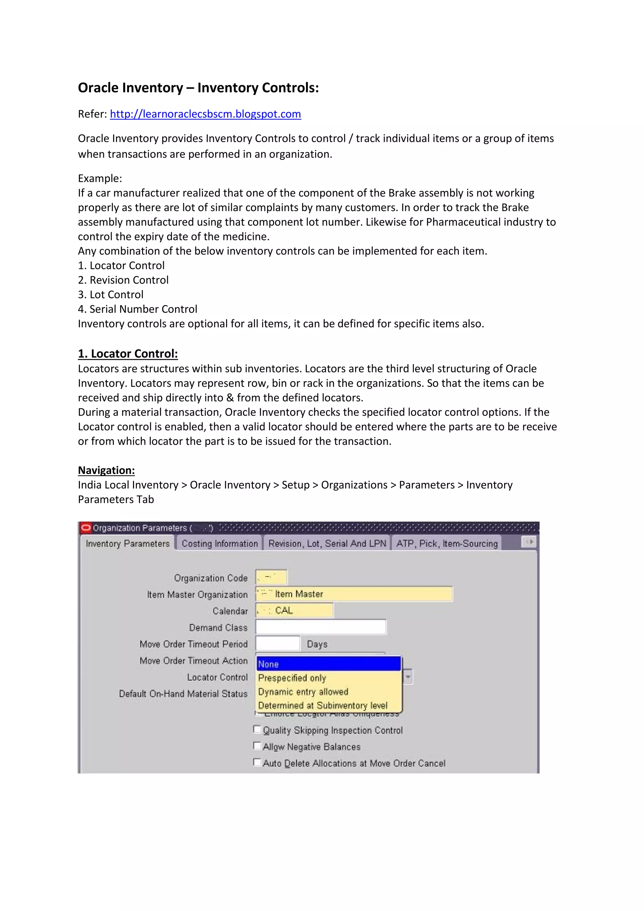 Oracle Inventory – Inventory Controls | PDF