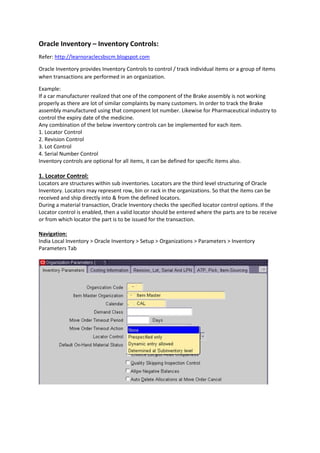 Oracle Inventory – Inventory Controls | PDF