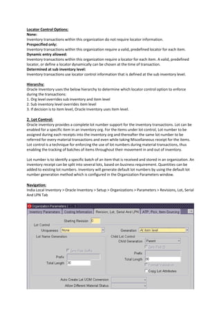 Oracle Inventory – Inventory Controls | PDF
