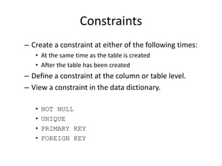 DDL(Data defination Language ) Using Oracle | PPT