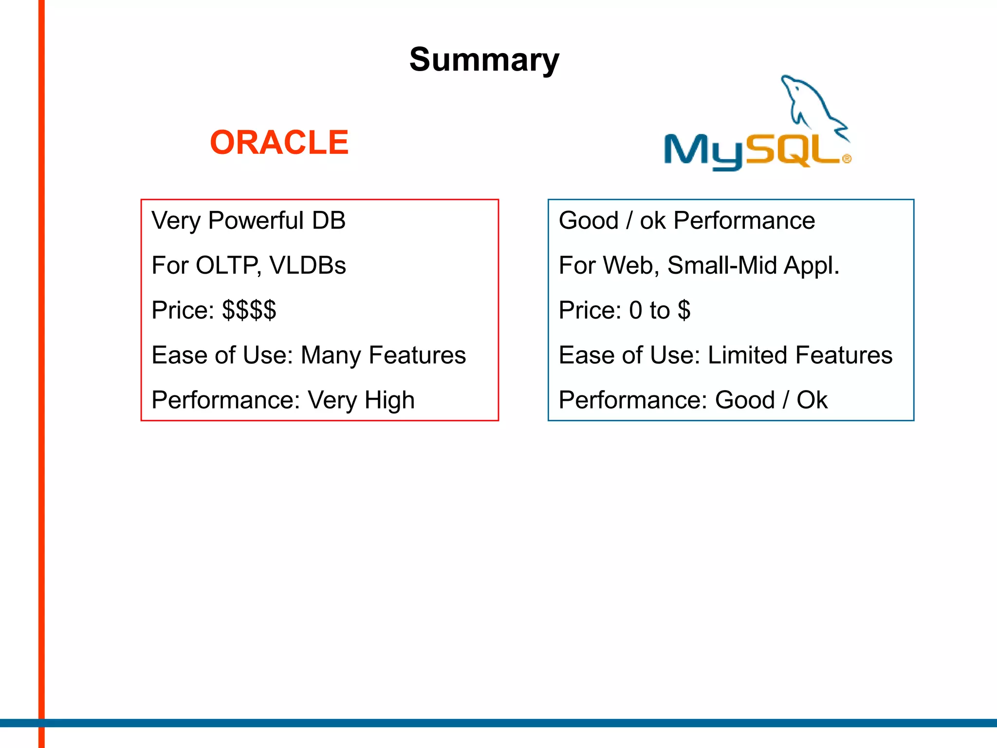 Oracle mysql comparison | PPTX