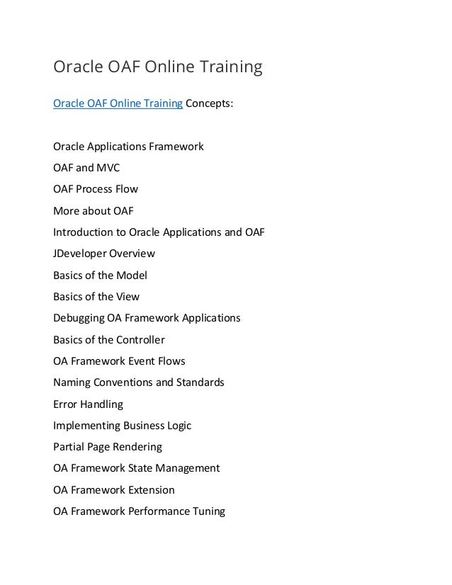 Oracle Oaf Online Training Pdf