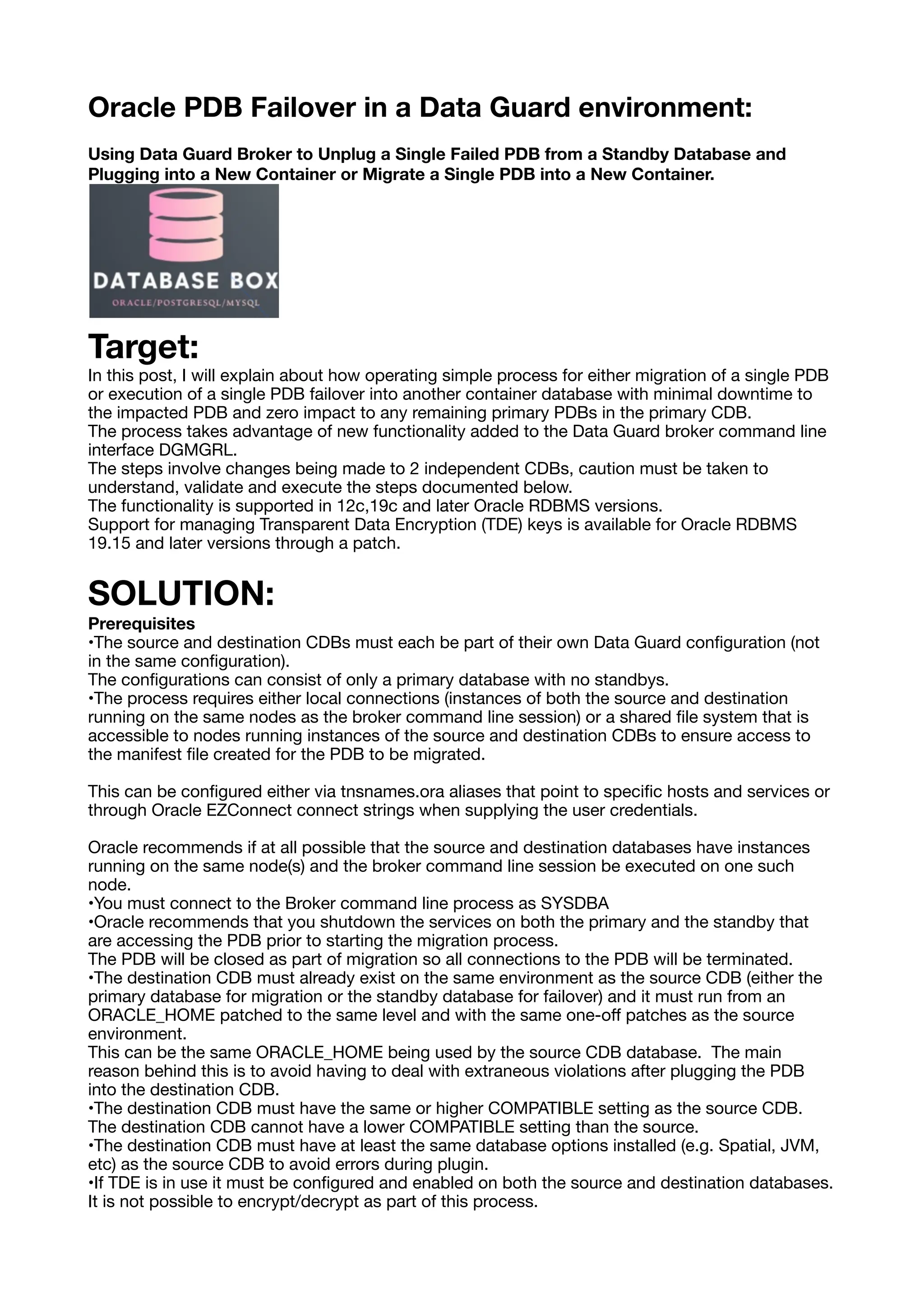 Oracle Pdb Failover In A Data Guard Environment Pdf