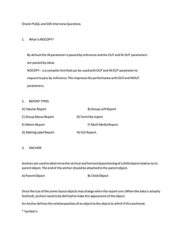 Oracle plsql and d2 k interview questions | PDF