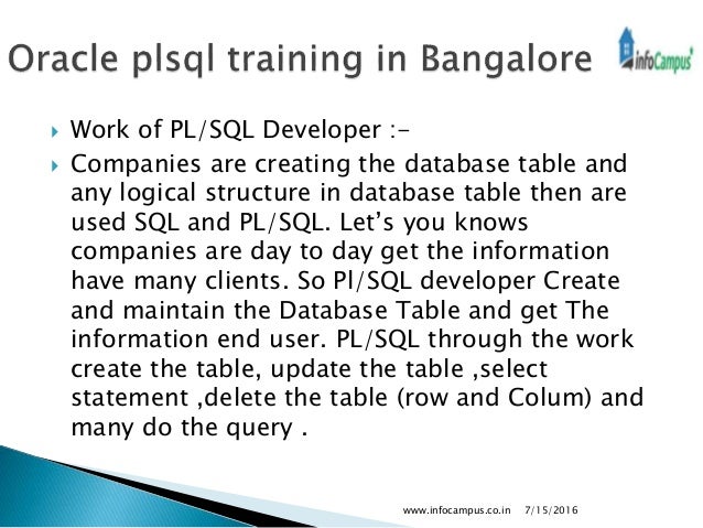 Oracle Plsql Training In Bangalore Marathahalli Btm Layout Indiranagar