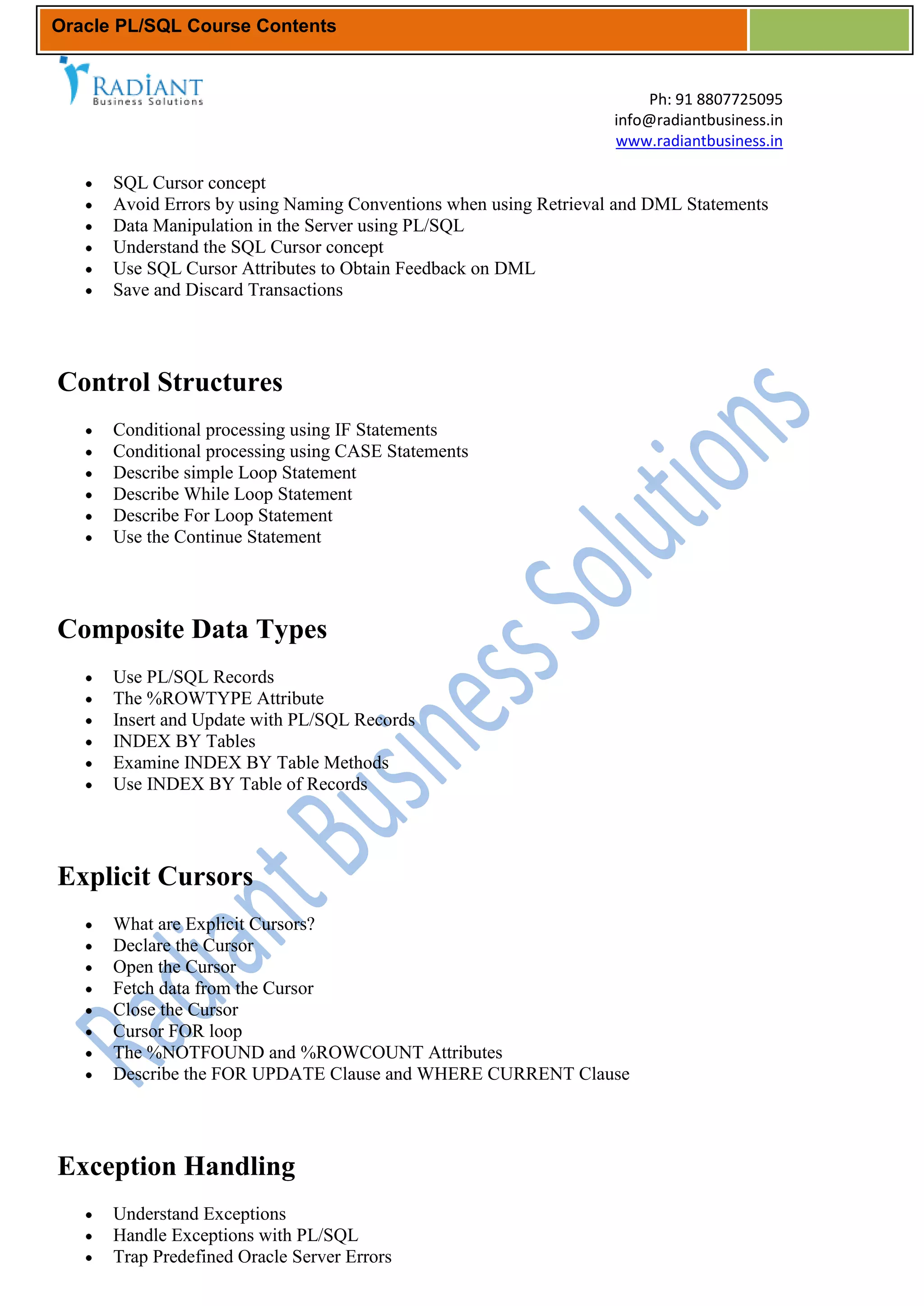Oracle PLSQL Training in Chennai, Tambaram | PDF