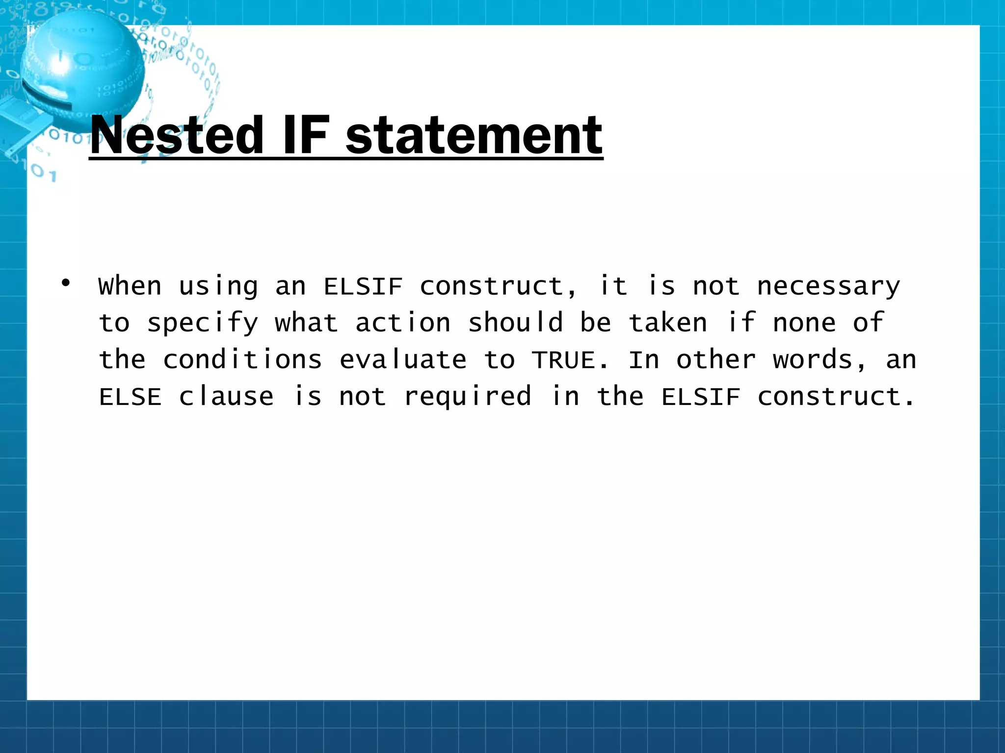 Oracle pl/sql control statments | PPT | Programming Languages | Computing