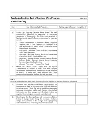 Oracle Purchase to Pay Internal Audit Test of Controls Work Program ...