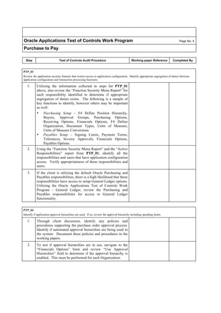 Oracle Purchase to Pay Internal Audit Test of Controls Work Program ...