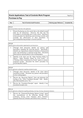 Oracle Purchase to Pay Internal Audit Test of Controls Work Program ...