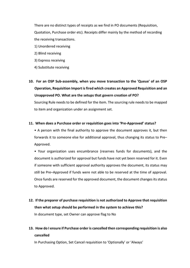 Oracle R12 Apps – SCM Functional Interview Questions & Answers – Purchasing Module | PDF ...