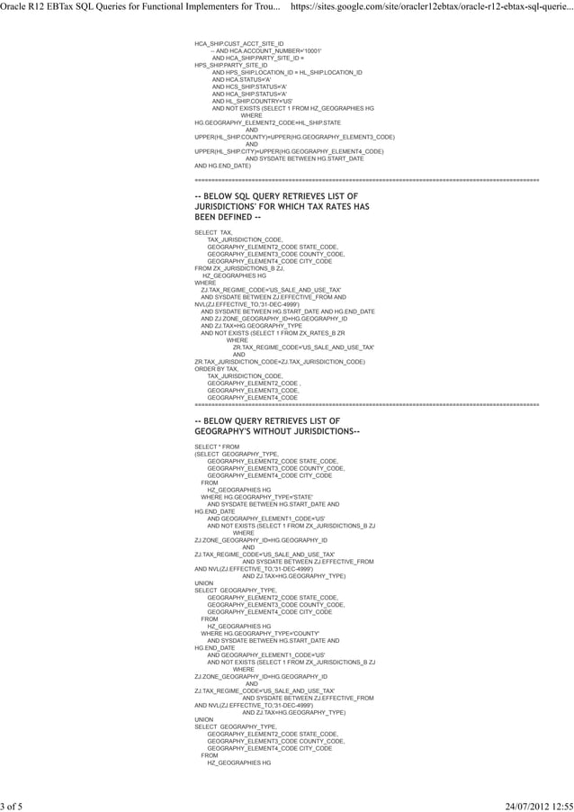 Oracle r12 eb tax sql queries for functional implementers for troubleshooting oracle r12 upgrade ...