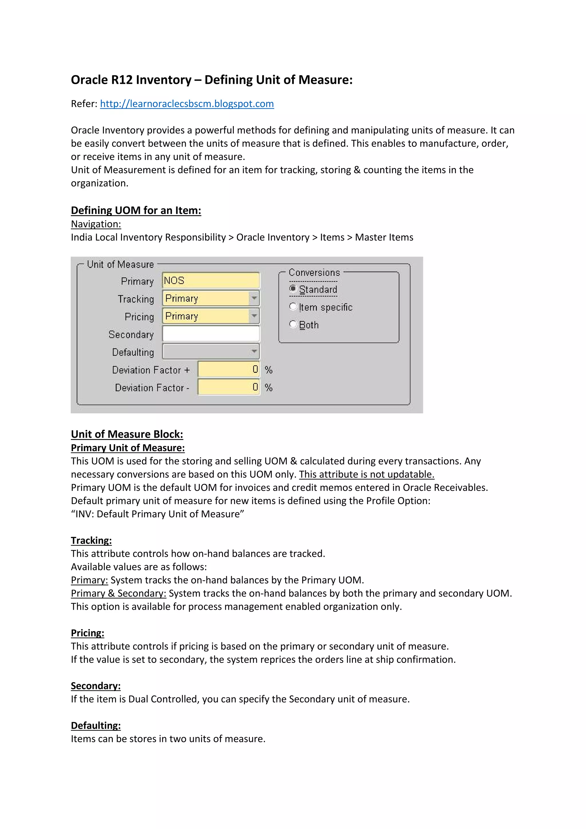 Oracle R12 Inventory – Defining Unit of Measure | PDF