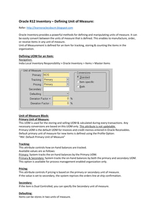 Oracle R12 Inventory – Defining Unit of Measure | PDF