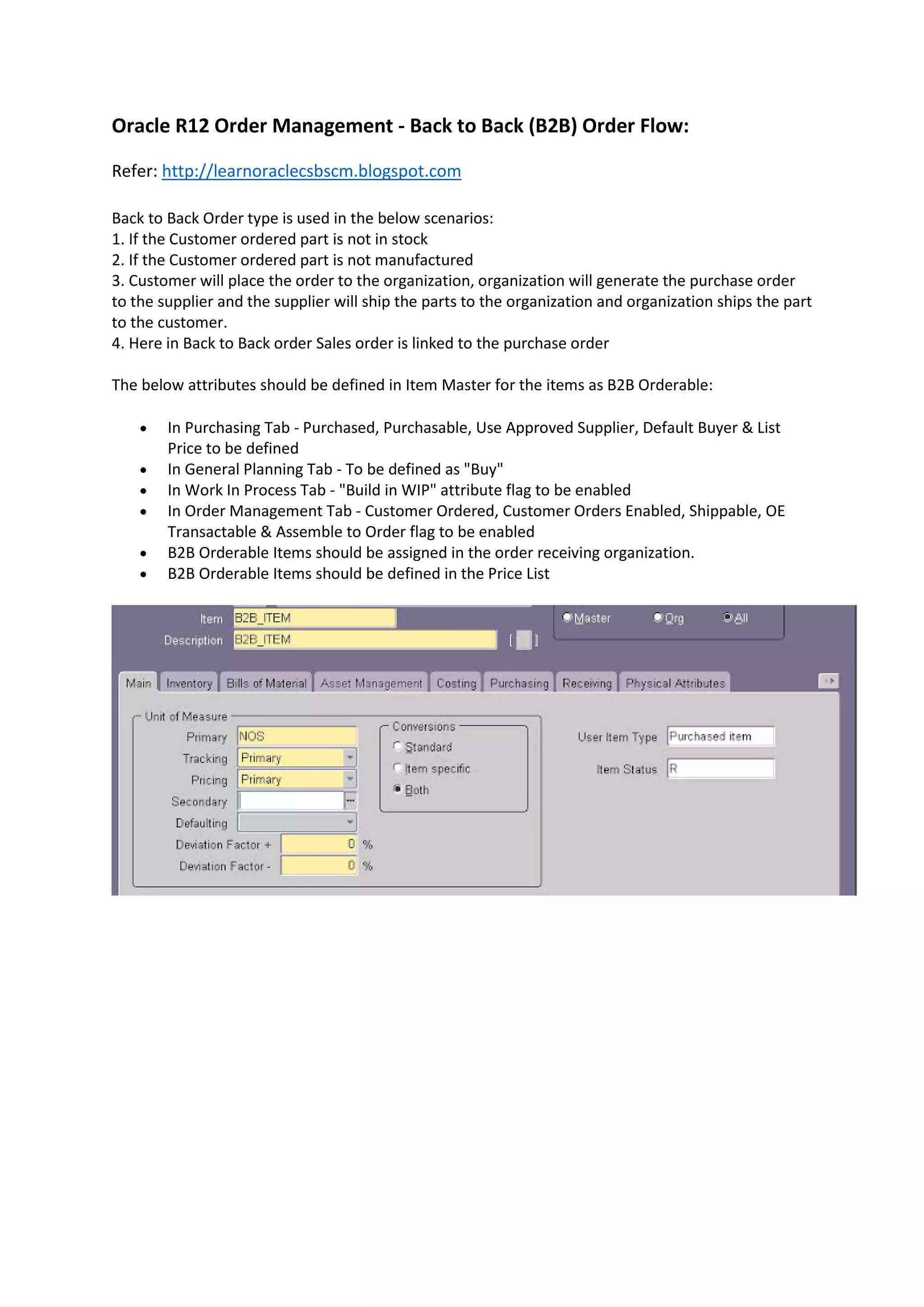 Oracle R12 Order Management - Back to Back (B2B) Order Flow: | PDF