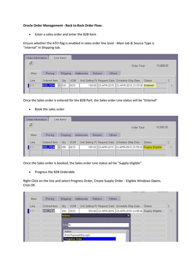Oracle R12 Order Management - Back to Back (B2B) Order Flow: | PDF