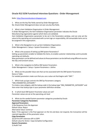 Oracle R12 SCM Functional Interview Questions - Order Management, | PDF