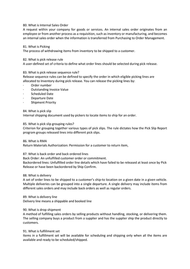 Oracle R12 Scm Functional Interview Questions Order Management