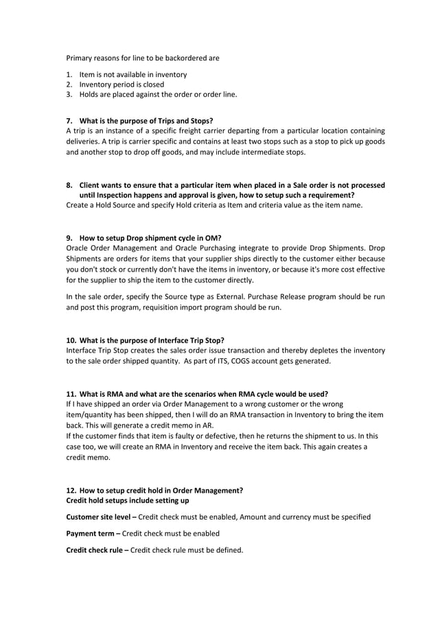 Oracle R12 Scm Functional Interview Questions Order Management Pdf