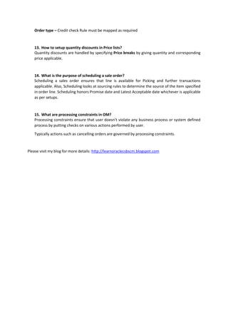 Oracle R12 SCM Functional Interview Questions - Order Management | PDF