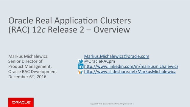 Oracle RAC 12c Release 2 - Overview | PDF