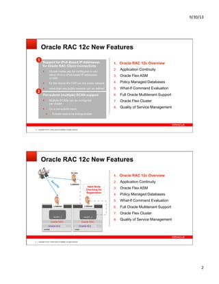 Oracle RAC 12c New Features List OOW13 | PDF