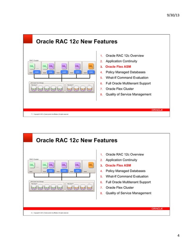 Oracle RAC 12c New Features List OOW13 | PDF