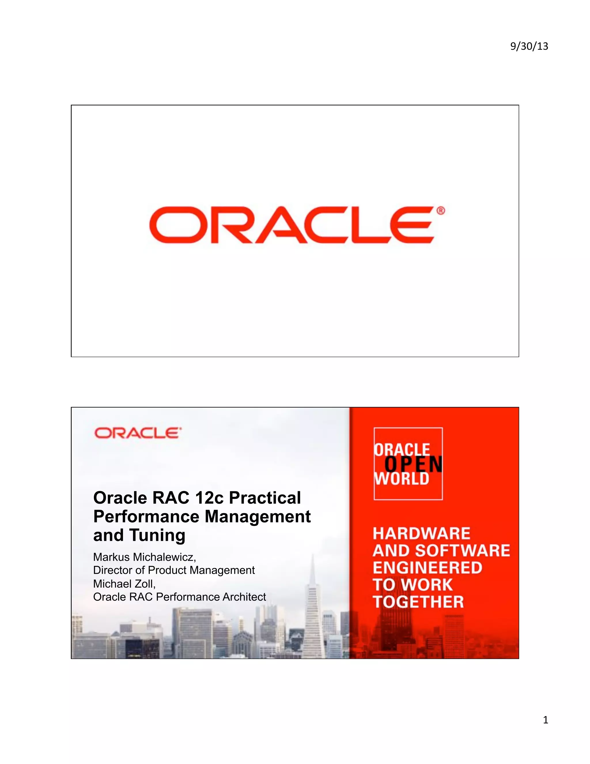 Oracle RAC 12c Practical Performance Management and Tuning OOW13 ...