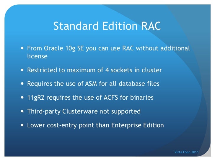 Oracle RAC - Standard Edition, Enterprise Edition & One Node