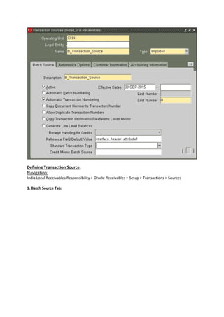 Oracle Receivables – Transaction Batch Sources | PDF