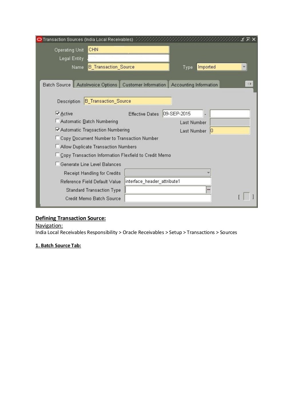 Oracle Receivables Transaction Batch Sources