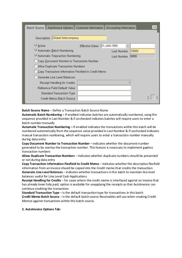 Oracle Receivables Transaction Batch Sources