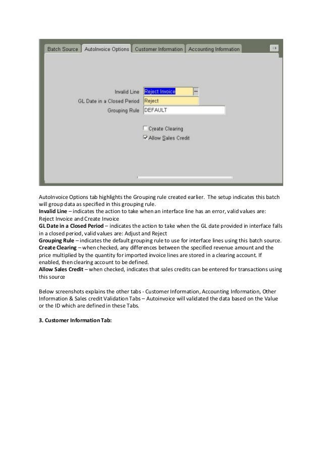 Oracle Receivables Transaction Batch Sources