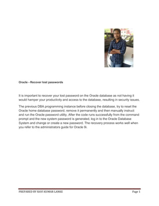 RESETTING THE LOST ORACLE DBA PASSWORD | PDF