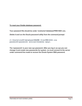 RESETTING THE LOST ORACLE DBA PASSWORD | PDF
