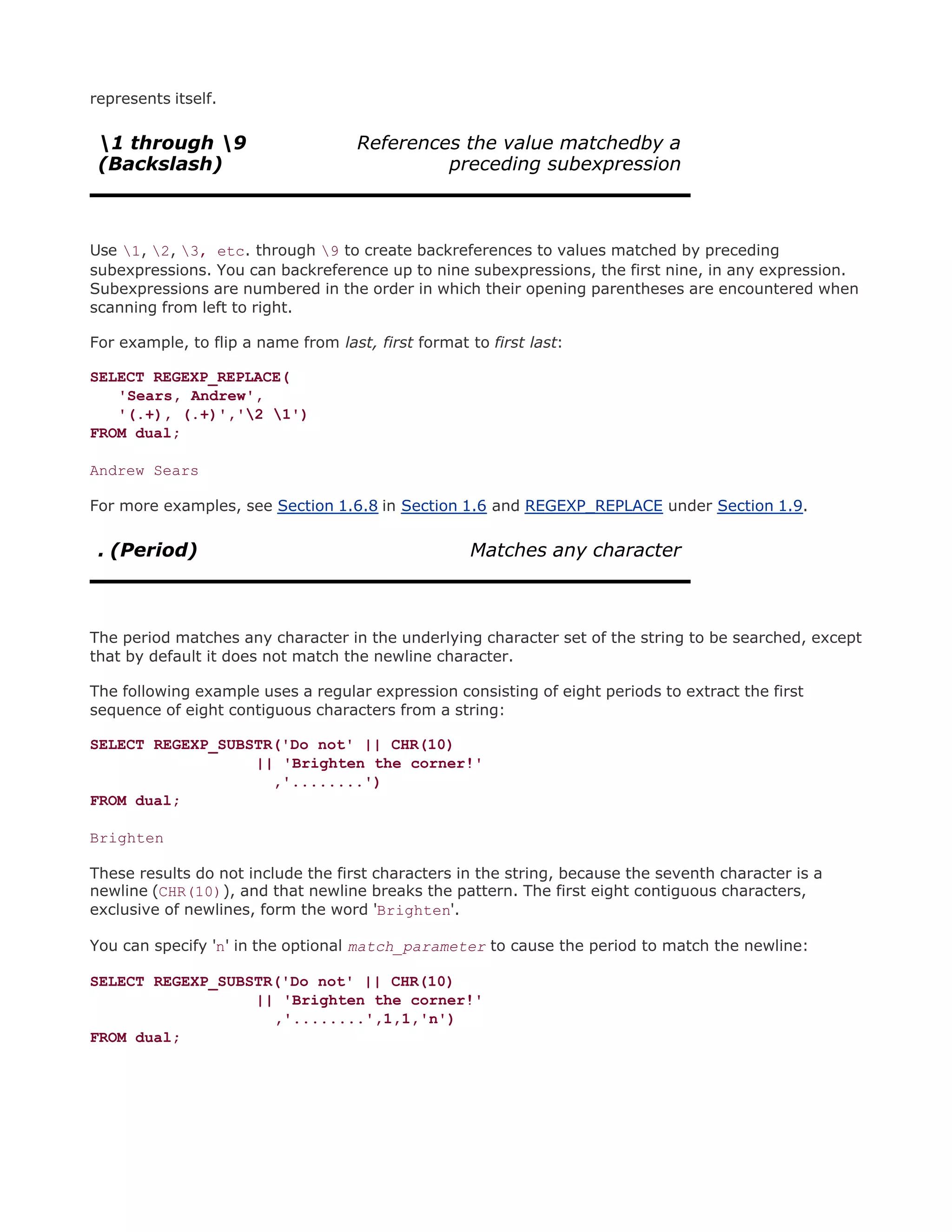 Oracle regular expressions | PDF