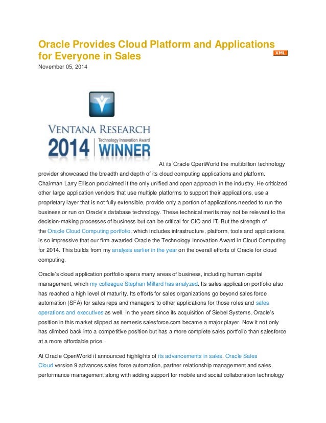Oracle Sales Cloud Release 9 By Ventana Research