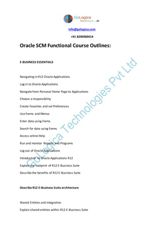Oracle SCM Functional Course Content by GoLogica | PDF