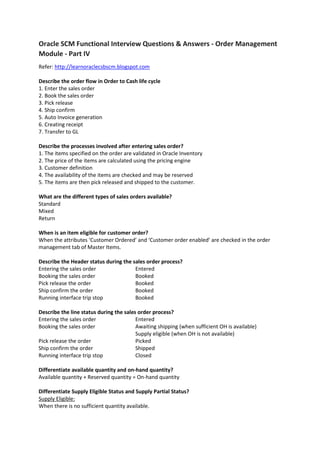 Oracle SCM Functional Interview Questions & Answers - Order Management ...