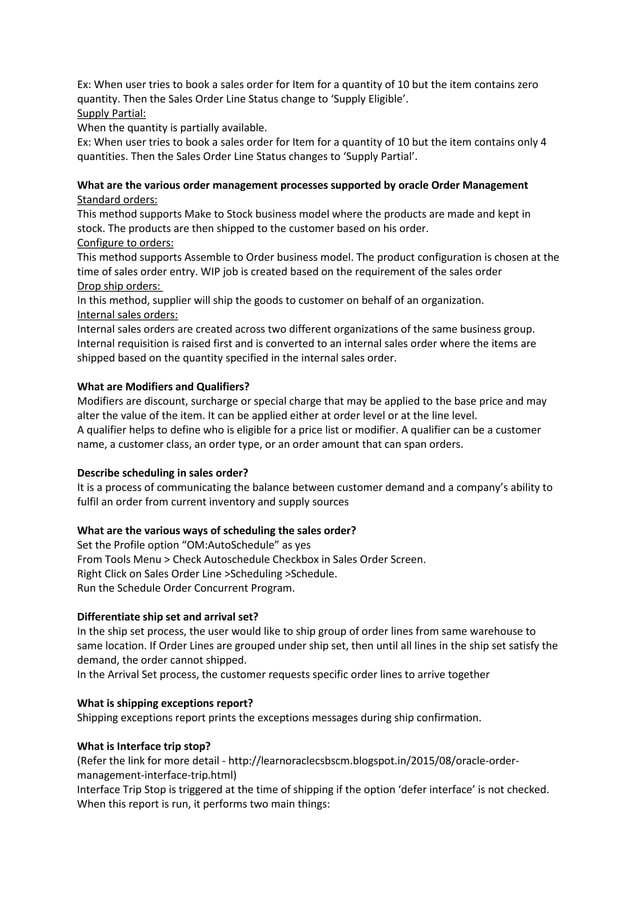 Oracle SCM Functional Interview Questions & Answers - Order Management Module - Part IV | PDF