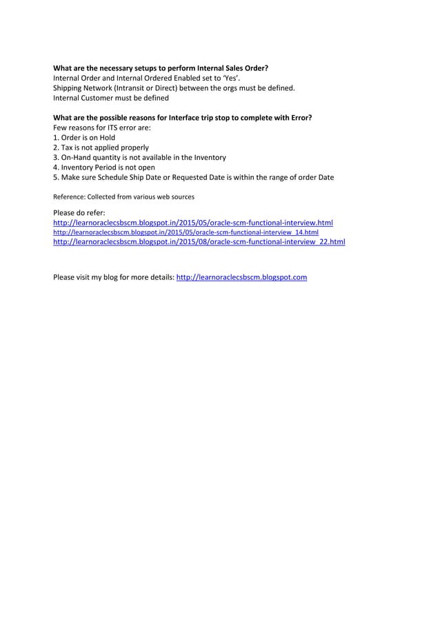 Oracle SCM Functional Interview Questions & Answers - Order Management Module - Part IV | PDF