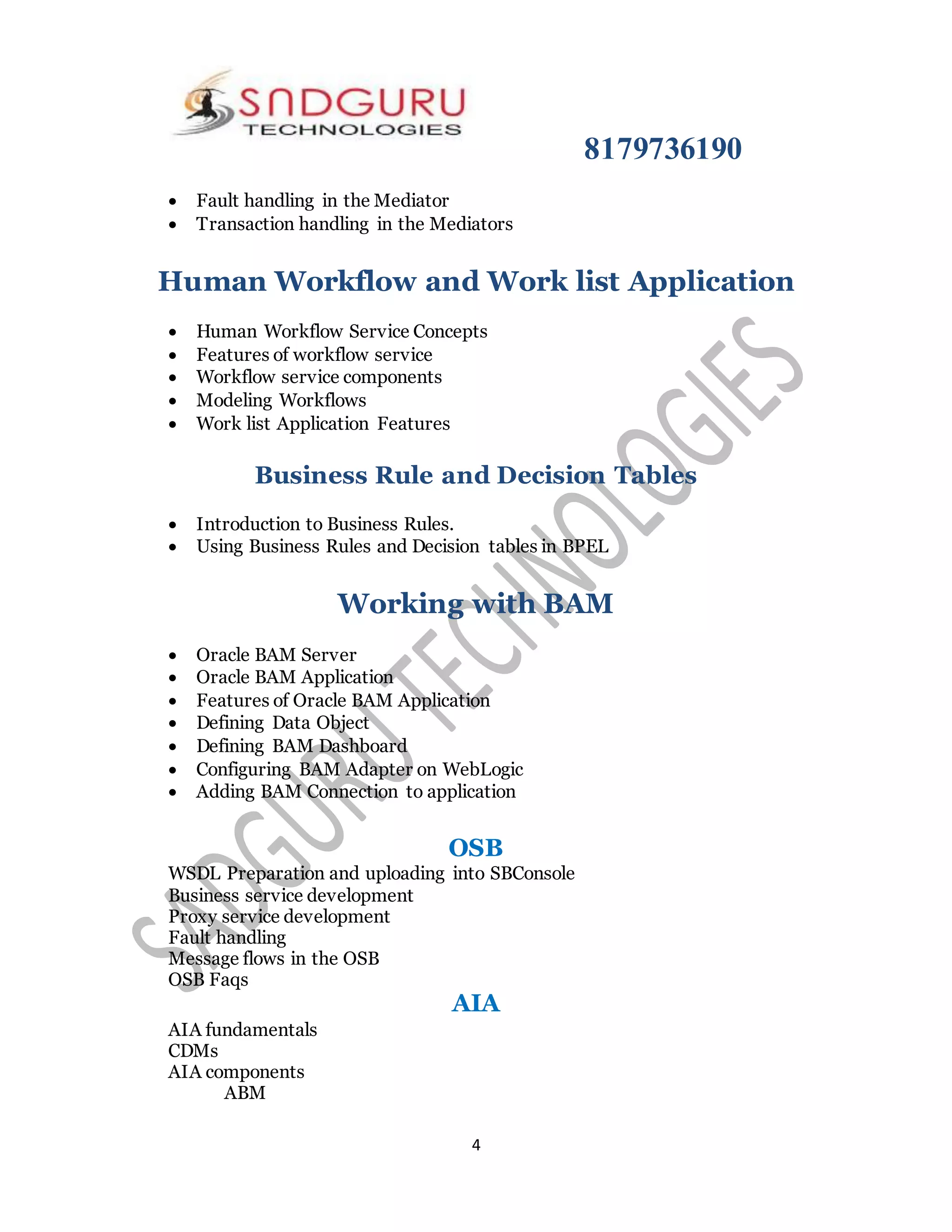 Oracle soa11g syllabus | PDF