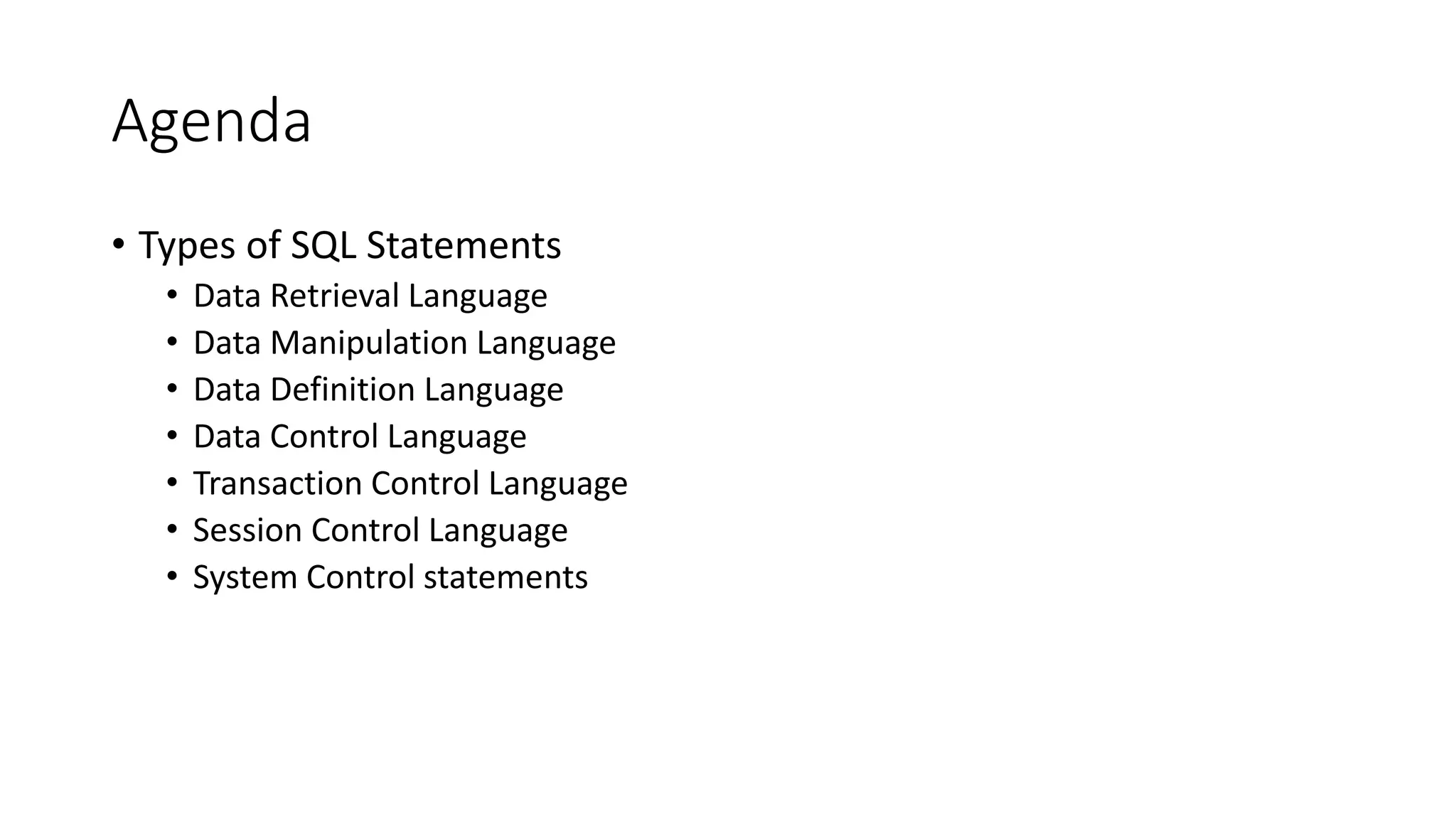 Oracle SQL 19c Agenda.pptx | Databases | Computer Software and Applications