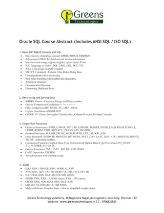 Oracle Training in Velachery Chennai | PDF