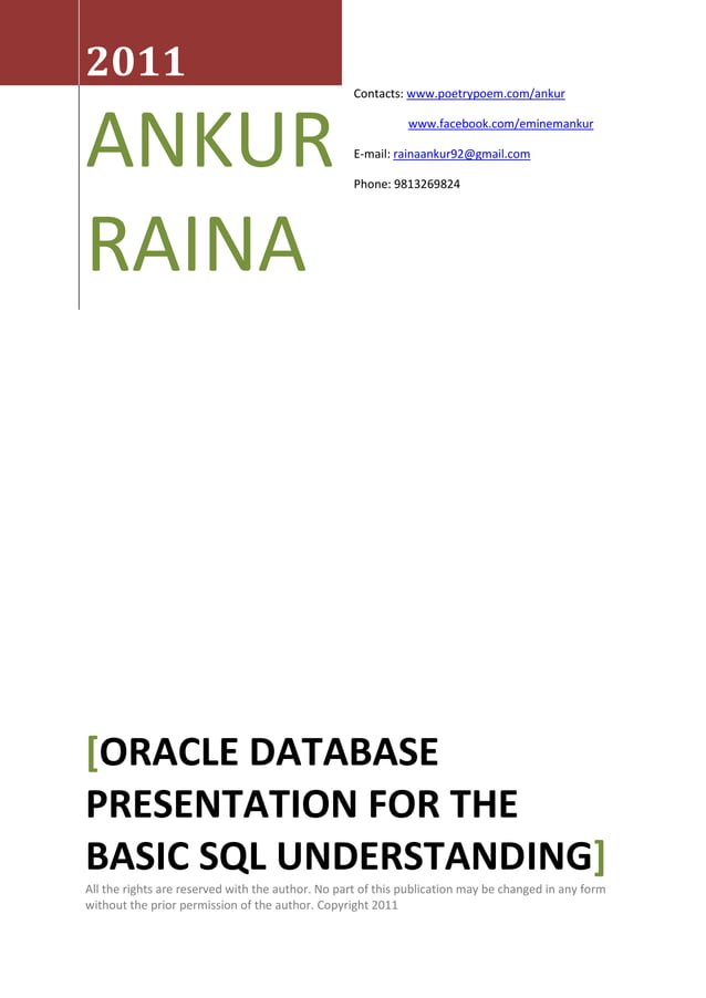 Oracle SQL Basics by Ankur Raina | PDF | Databases | Computer Software ...