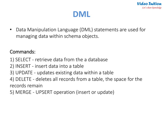 Oracle/SQL For Beginners - DDL | DML | DCL | TCL - Quick Learning | PDF | Databases | Computer ...