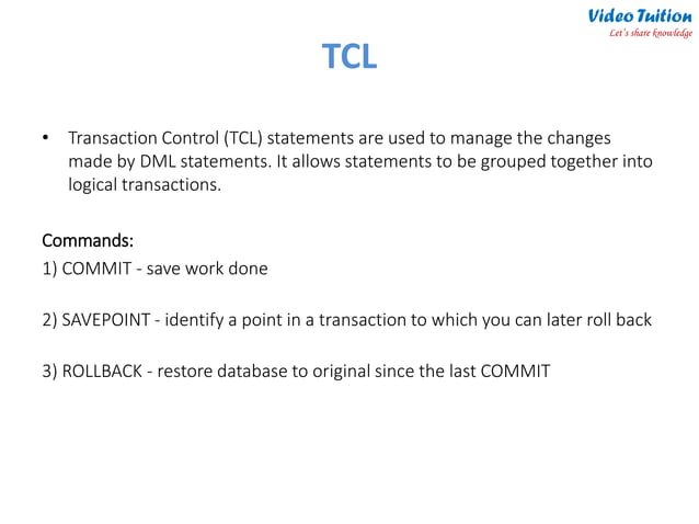 Oracle/SQL For Beginners - DDL | DML | DCL | TCL - Quick Learning | PDF | Databases | Computer ...
