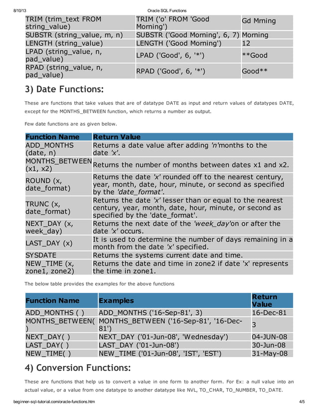 Oracle sql functions | PDF