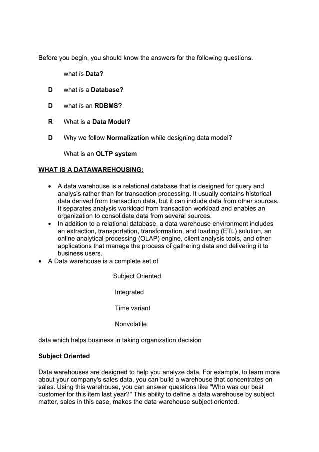 Oracle sql plsql & dw | DOC