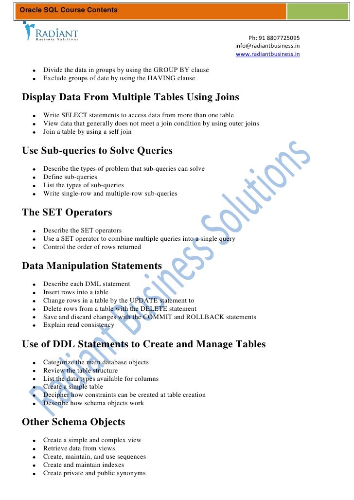 Oracle SQL Training in Chennai, Tambaram